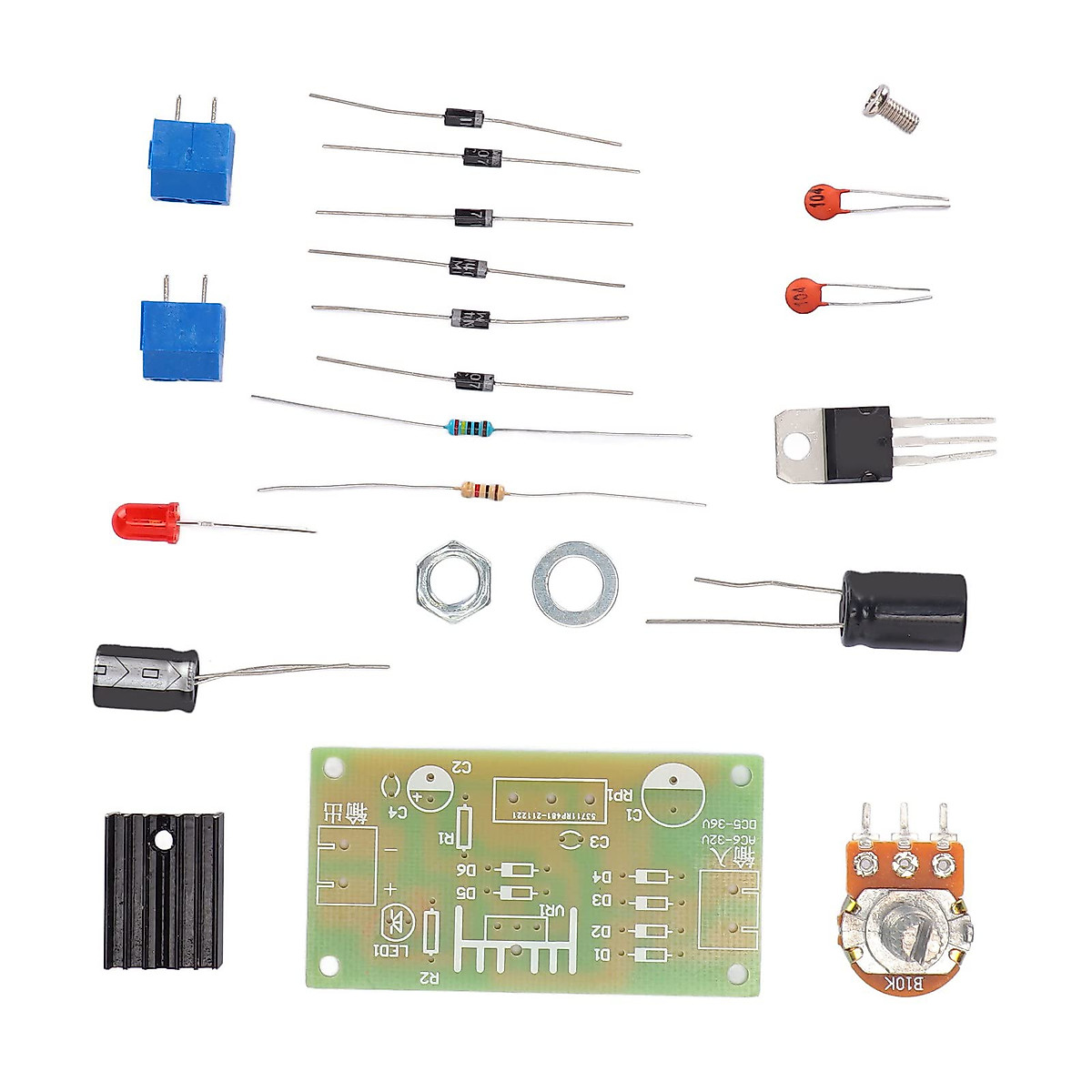 Walfront LM317 Adjustable Regulated Power Supply DIY Kit ABS Board AC/DC Input Output Rectifier Circuit Input Adjustable Voltage Set for School Education lab