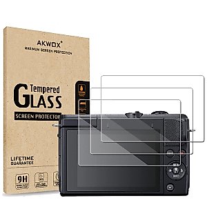 AKWOX [3-Pack] Tempered Glass Screen Protector for Canon EOS M200 Camera, [0.3mm 2.5D High Definition] 9H LCD Protective Cover,Anti-Scratch, Bubble-Free