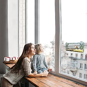 Window Bird Feeder with Strong Suction Cups - Innovative Anti-Yellowing Acrylic Technology - Extra Large 4 Cups Lock in Place Seed Tray