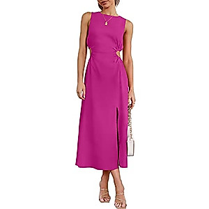 ANRABESS Women's Summer Sleeveless Cutout Maxi Dress Bodycon Slit Beach Wedding Guest Dresses 875meihong-M Rose