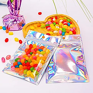 100 Pieces Mylar Bags Holographic Packaging Bags, Foil Pouch Ziplock Bags for Food Storage and Lipgloss, Jewelry, Eyelash Packaging (4X6 inches)