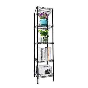 GIOTORENT 5 Tier Standing Shelving Metal Units, Adjustable Height Wire Shelf Display Rack for Laundry Bathroom Kitchen 11.8 W x 11.8 D x 50 H (5-Tier, Black)