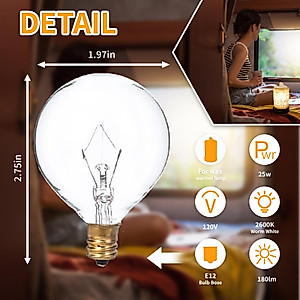 HINUAXBULB 8 Pack 40 Watt Wax Warmer Bulb Replacement Light Bulb for Full Size Scentsy Warmer 120V G50 E12 Incandescent Standard Base for Indoor Outdoor Patio String Lights