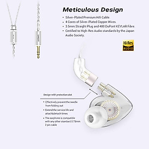 SIMGOT EM2 Hi-Res in Ear Monitor Headphones, Hybrid Balanced Armature Dynamic Driver IEM Earphones for Musician, Church, HiFi Wired Earbuds with Detachable Cable (Clear)