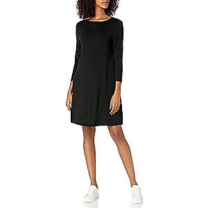 Amazon Essentials Women's 3/4 Sleeve Boat-Neck Dress (Available in Plus Size), Black, 1X