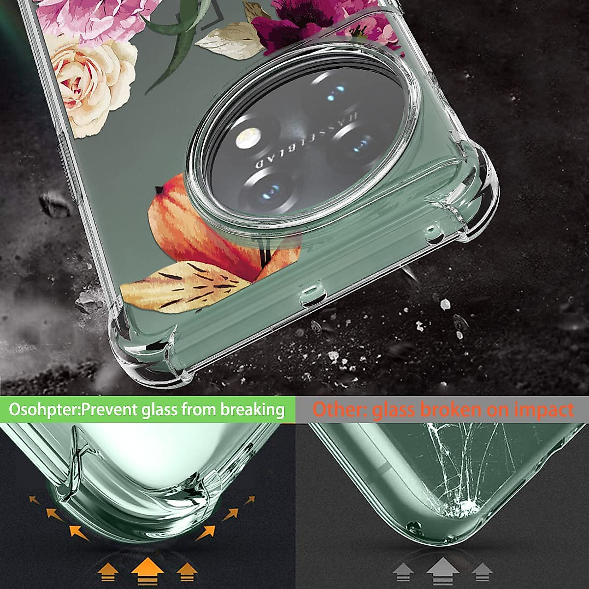 Osophter for Oneplus 11 Case,Oneplus 11 5G Case Women Girls Flower Floral with 2pcs Screen Protector Shock-Absorption Flexible TPU Rubber Phone Cover for Oneplus 11 5G(Purple Flower)