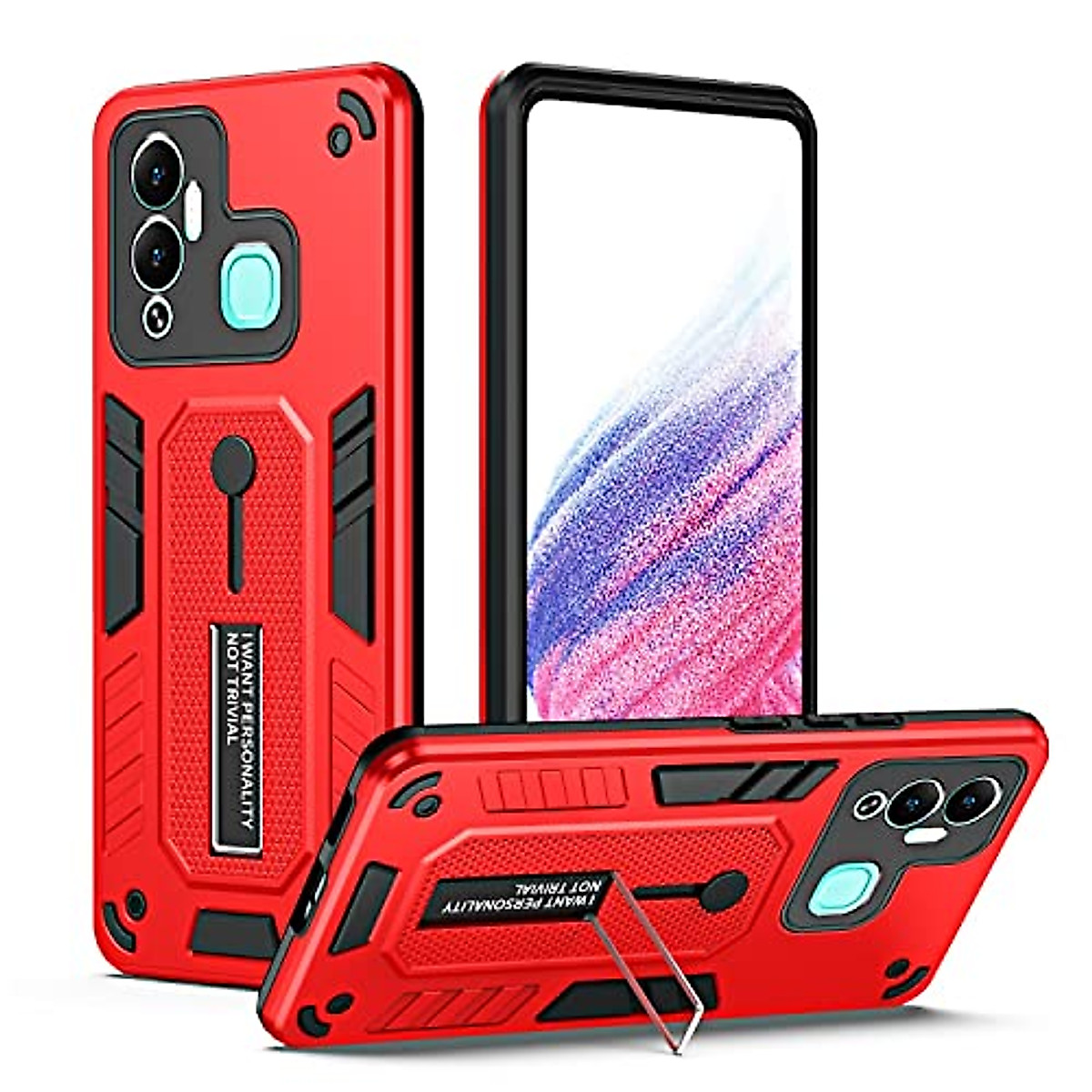 Back Case Cover Case for Infinix Hot 12 Play, for Infinix Hot 12 Play Case Heavy Duty Shock Absorption Full Body Protective Case TPU Rubber and Hard PC Phone Case Cover with Retractable hand strap Cas
