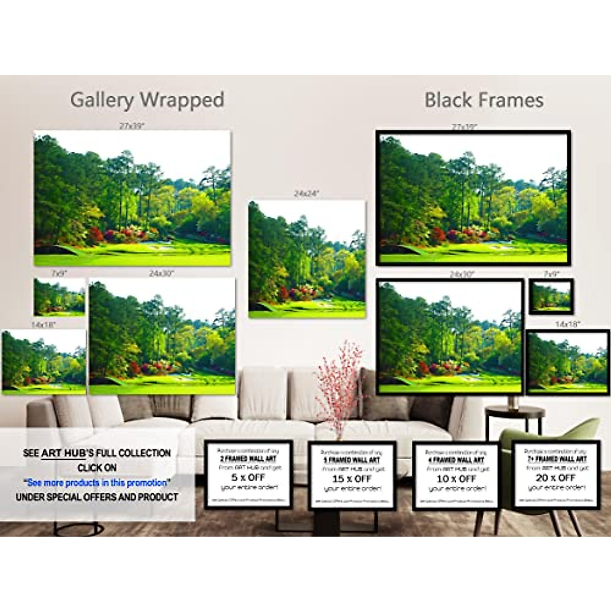 Augusta Golf Course - FRAMED - Canvas Print Home Decor Wall Art, Gallery Wrap Inner Frame, 24x24