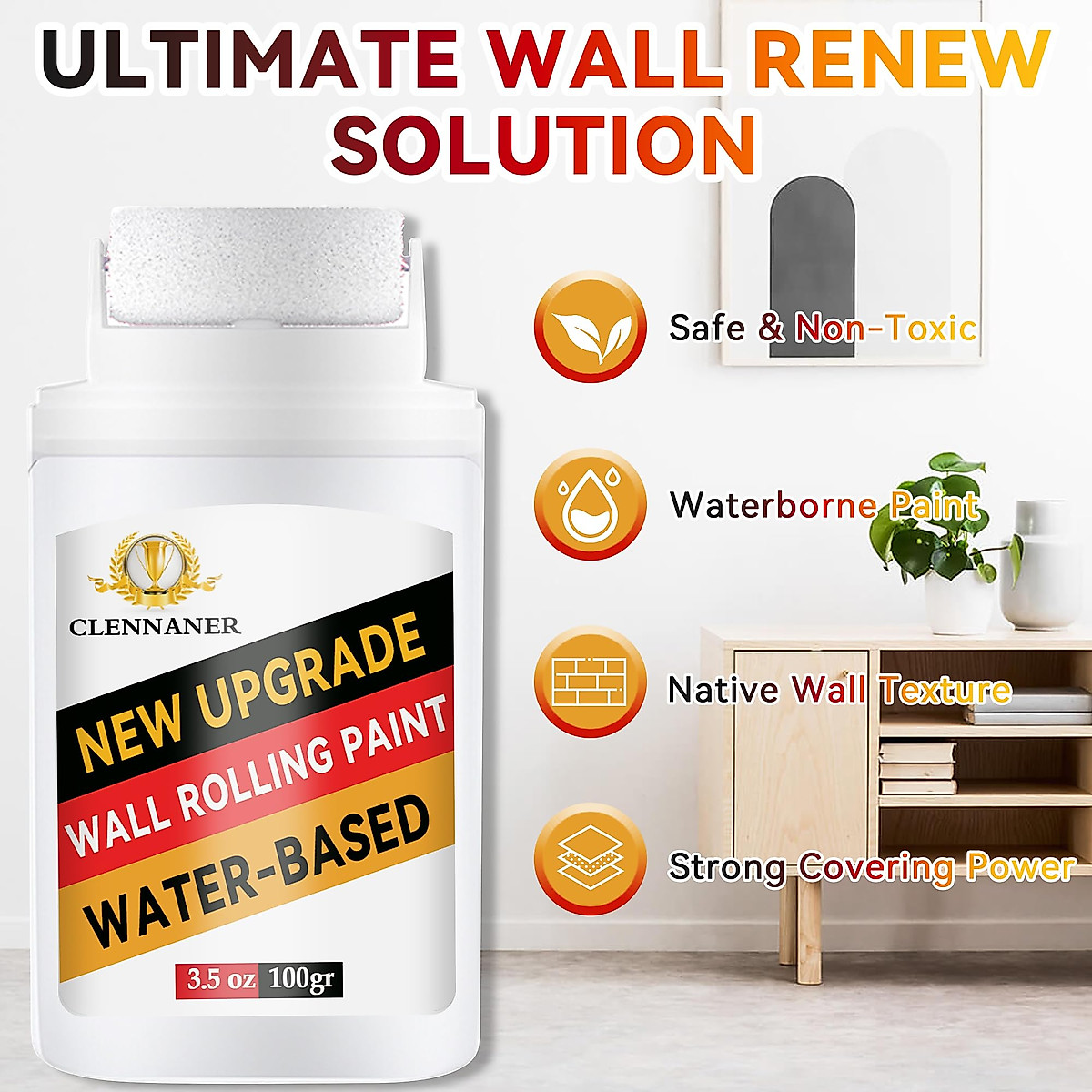 White Paint for Walls, Portable Paint Roller Kit for Effortless Cleaning & Pristine Walls, Small Roller Brush Repair Kit Remove Stains, Scratches, Yellowing, Water-Based, Ready to Use(100g, White)