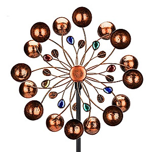 TiuAuiT Wind Spinner Outdoor Metal Multi Color Seasonal LED Lighting Solar Powered Glass Ball with Kinetic Windmill Dual Direction for Patio Lawn Garden