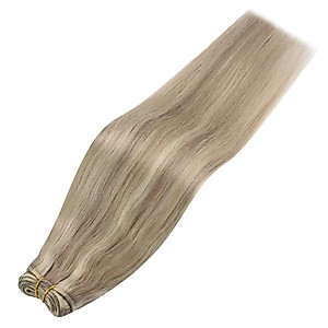 Sunny Sew in Hair Extensions Blonde Hair Extensions Weft Real Human Hair Dark Ash Blonde Mix Golden Blonde Weft Hair Extensions Human Hair Blonde Sew in Human Hair Extensions for Wedding 18inch 100g