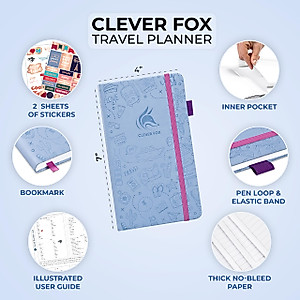 Clever Fox Travel Journal Pocket – Vacation & Road Trip Itinerary Planner Organizer & Traveling Memory Diary – Small Traveler Notebook (Periwinkle)