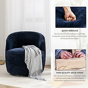 FOXHUNTER Swivel Barrel Chair, Small Swivel Accent Chair Comfy Round 360° Chenille Swivel Chair for Living Room Modern Round Accent Arm Chairs for Living Room Bedroom Nursery, Blue