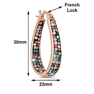 Savlano Inside Out Oval Shape Crystal Hoop Earrings For Women (Rose Gold Multicolor)