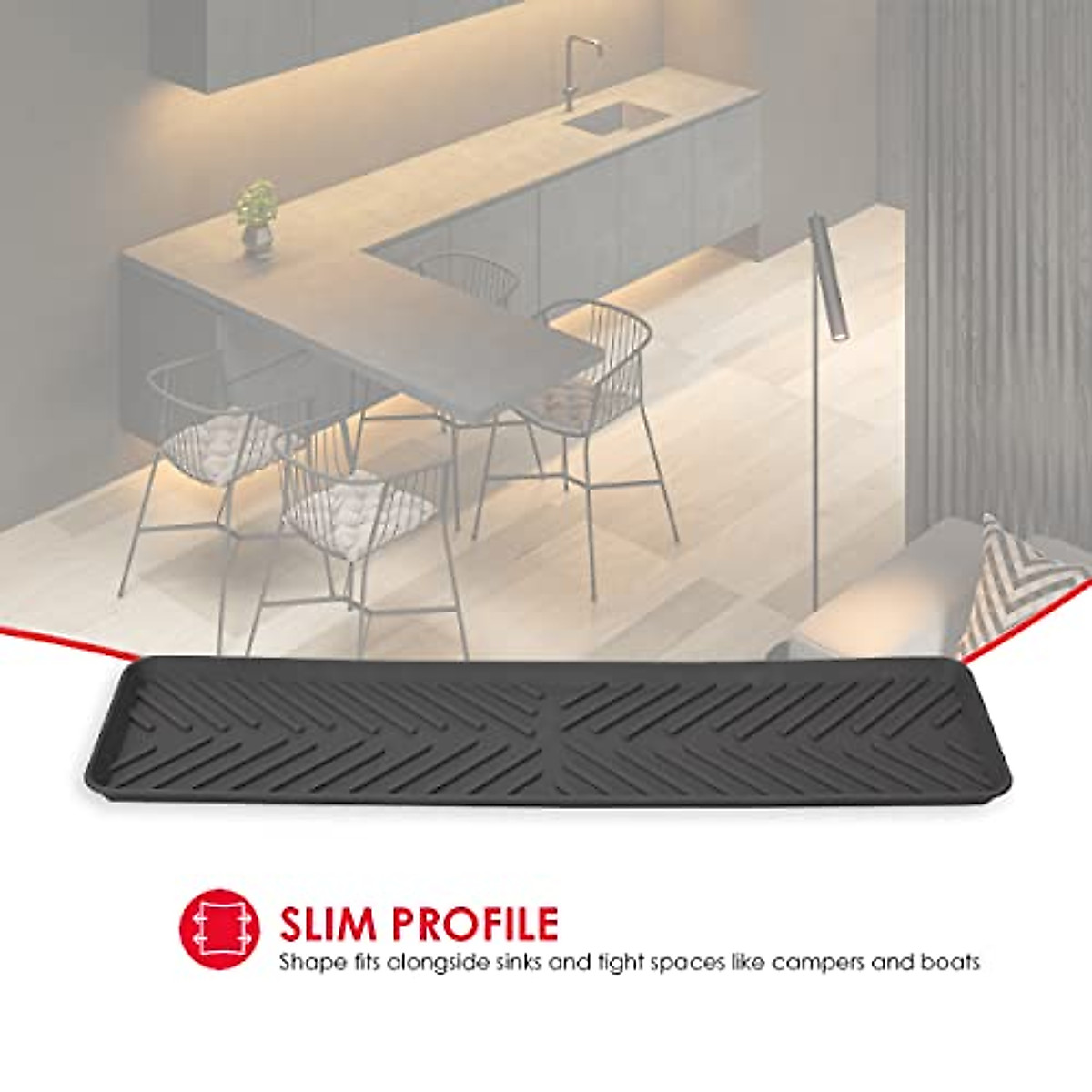 Home Basics Ridged Plastic Non-Skid Dish Drying Mat, Grey (1)