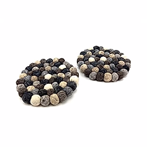 Handmade Trivet, Felt Ball Trivet, Potholders, Trivets, 100% Wool, Felt, Hot Pot Holders (Set of 2) Hot Pads, Flexible, Durable, Heat Resistant Mat, Mats, Round Trivet (Multi Light Gray, Round)