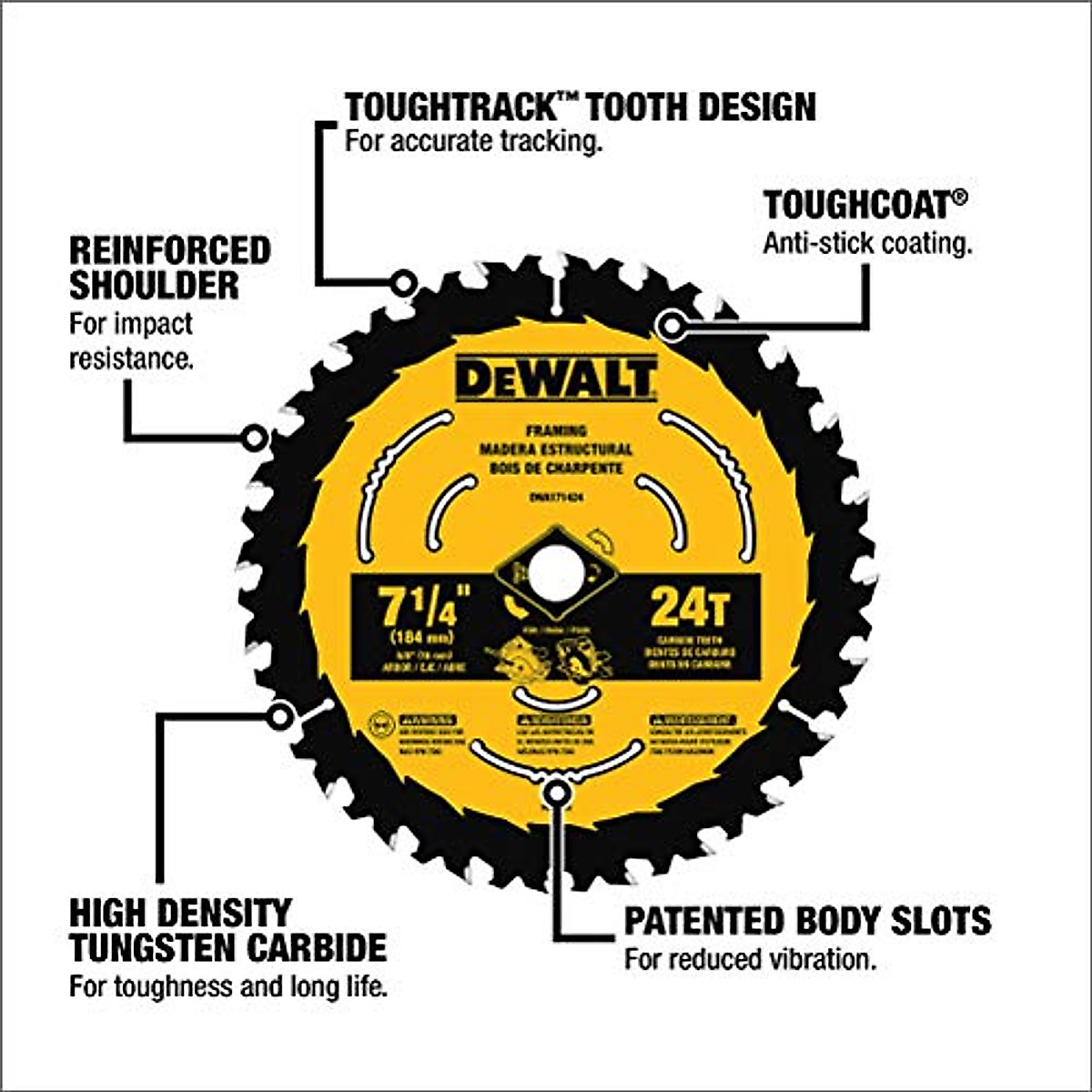 DEWALT Circular Saw Blade, 7 1/4 Inch, 24 Tooth, Wood Cutting (DWA171424)