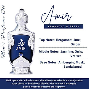 NASEEM Amir Concentrated Perfume Oil - Arabian Perfume for Men Alcohol Free & Long Lasting Aromatic & Fresh Perfume 0.67 Fl Oz
