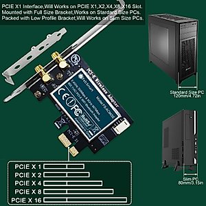 FebSmart Wireless-AC Dual Band 1200Mbps (2.4GHz 300Mbps and 5GHz 867Mbps) PCI Express WiFi Card for Windows XP, 7, 8.x, 10, 11 (32/64bit) and Windows Server Desktop PCs, PCIE WiFi Adapter (FS-AC86SE)