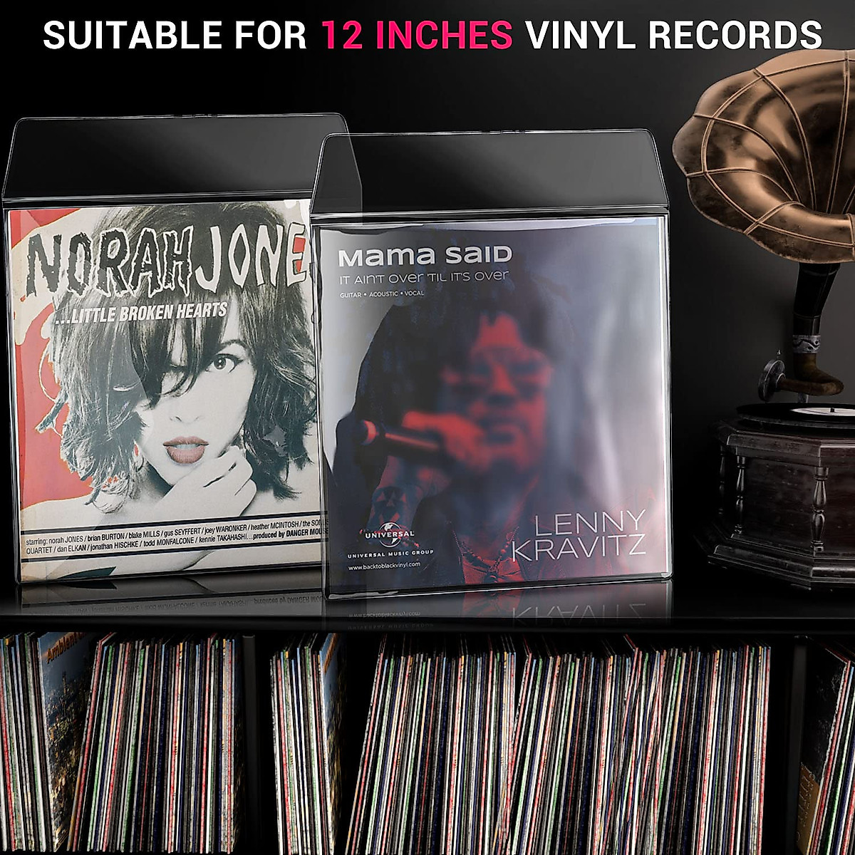 Facmogu 10PCS 12in Thicken PVC Record Protective Sleeves, Premium 180 Micron Clear PVC Outer Sleeves with Flap, Durable Record Outer Protective Sleeve for 33 RPM Album (NOT for Gatefold/Trifold Album)