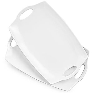 Serving Tray with Handles Large Rectangle Serving Platter for Entertainment, Party, Display, 16 inch Porcelain Platters, Set of 2, White