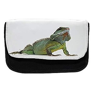 Lunarable Bearded Dragon Pencil Case, Reptile Lizard Photo, Fabric Pen Pencil Bag with Double Zipper, 8.5" x 5.5", White Multicolor