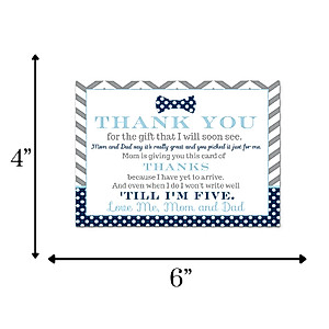 Paper Clever Party Bow Tie Baby Shower Thank You Postcards (15 Pack) Boys Notecards Only - Eco-friendly – Postal Note with Message from Newborn - Navy and Grey – Printed Size 4x6