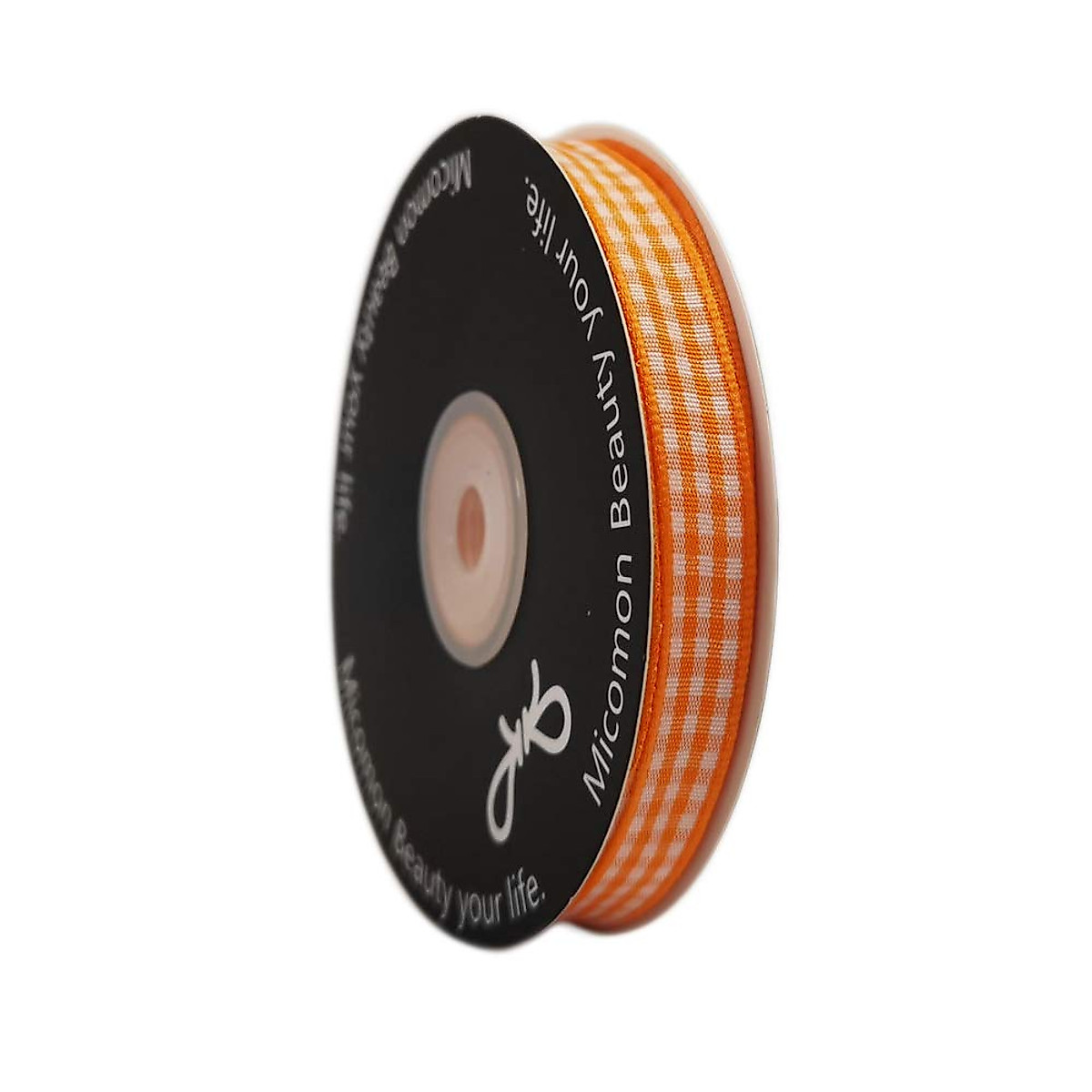 Micomon Orange Gingham Plaid Checked Ribbon 25 Yard Each Roll 100% Polyester (3/8", Orange)