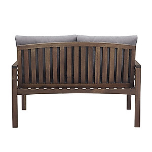 Walker Edison 2 Person Outdoor Patio Modern Wood and Metal Loveseat with Washable Cushions All Weather Backyard Conversation Garden Poolside Balcony, 48 Inch, Dark Brown and Grey