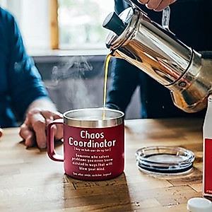 Chaos Coordinator Mug Tumbler - Unique Funny Gift for Boss Women, Men, Manager, Coworker, Teacher, Nurse - Birthday Christmas Thank You Gift - 14 Oz Coffee Insulated Mug