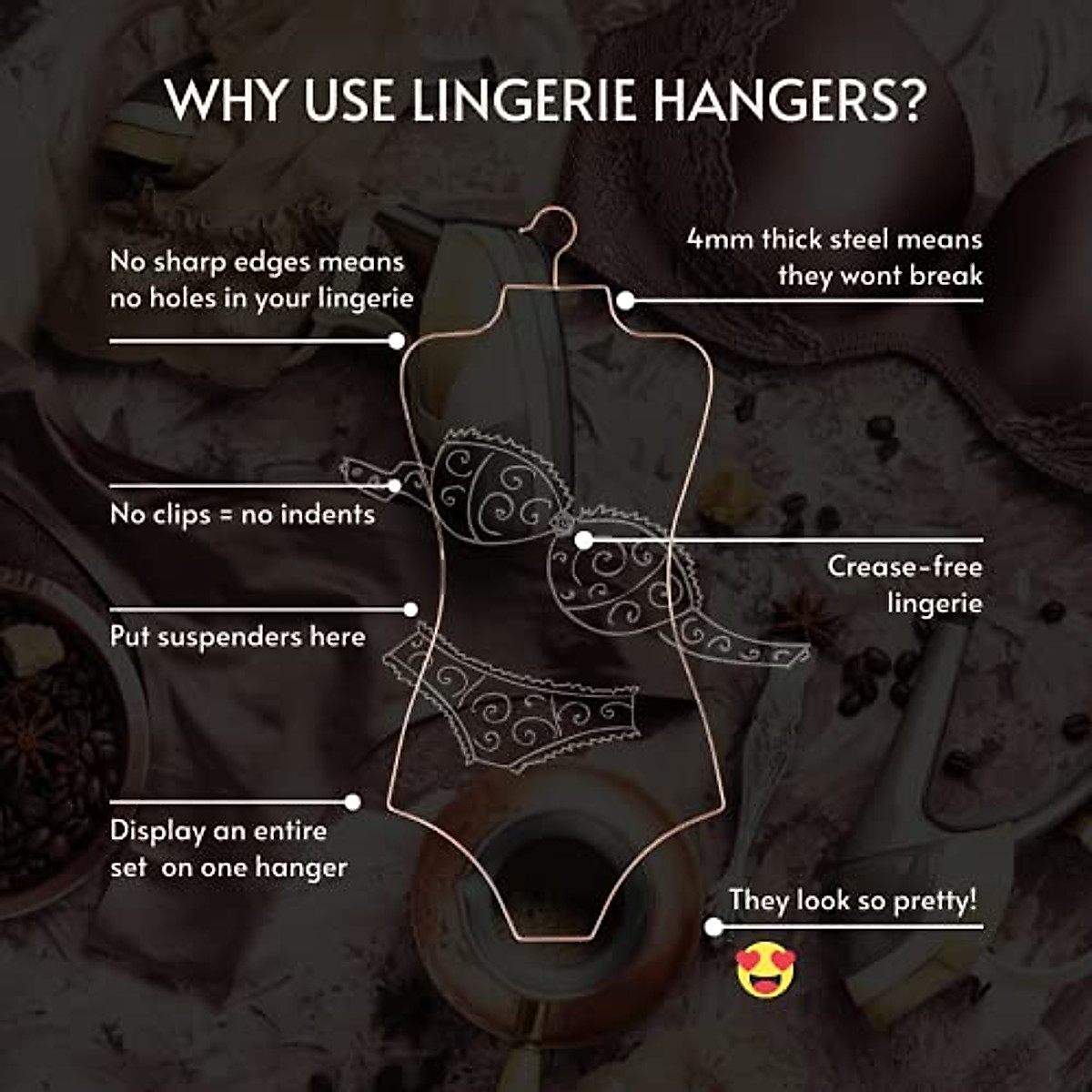 Lingerie Hangers Wire Body Shape Display Hangers (Rose Gold) 10 Pack Bikini Swimsuit Hangers