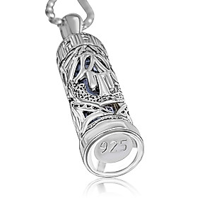 NanoStyle Mezuzah Necklace Bar Mitzvah Gifts 925 Sterling Silver Hamsa Hand Pendant Shema Israel Scroll Jewish Gifts from Israel for Men or Women, 20" Thick Silver Chain