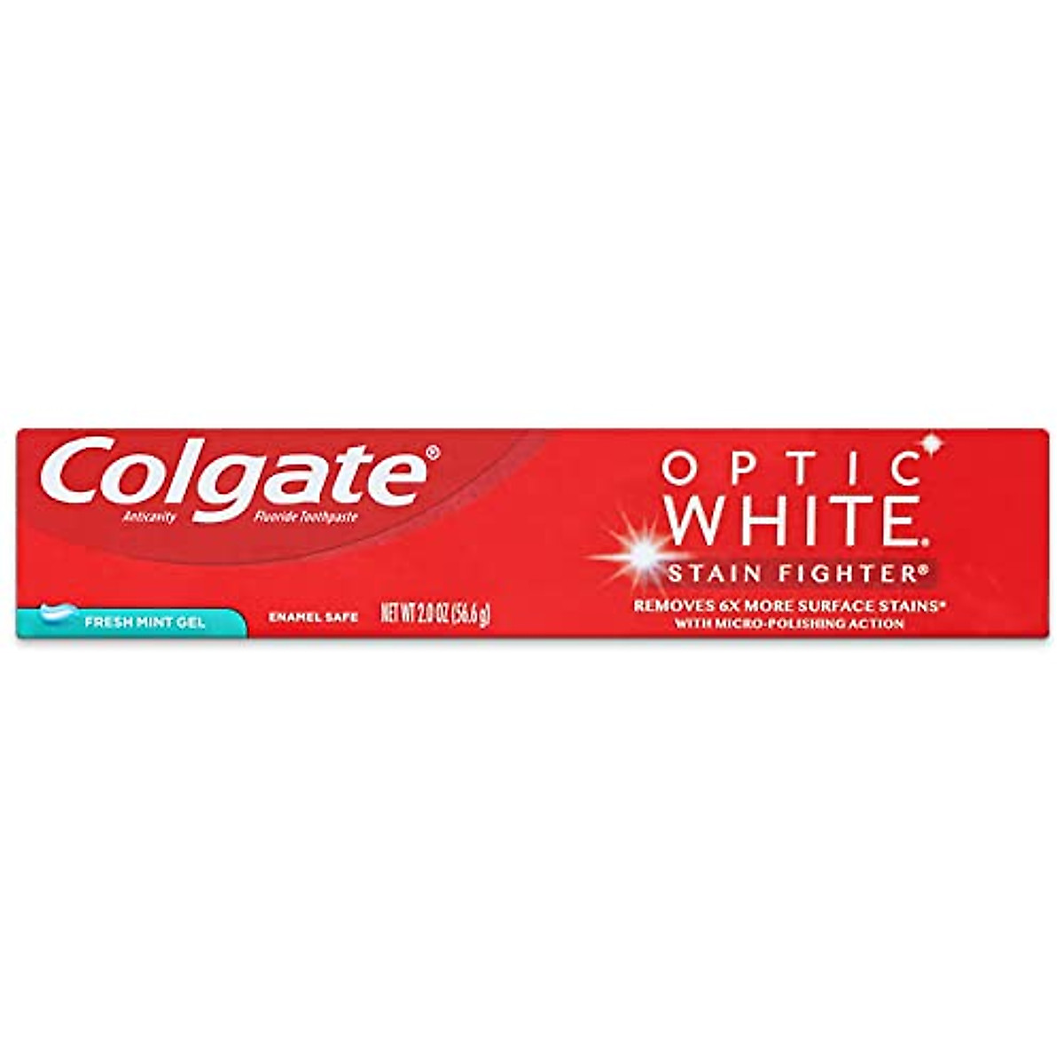 Colgate Optic White Toothpaste, Stain Fighter, Fresh Mint Gel, Travel Size 2.0 oz (56.6g) - Pack of 8