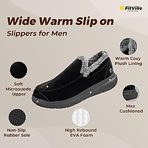 FitVille Extra Wide Men's Slip-on House Slippers - Non Slip Orthopedic Winter Slippers for Wide Feet - Indoor & Outdoor