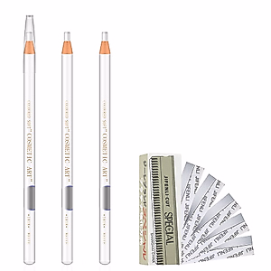 Ownest 3 Pcs Microblading White Eyeliner Eyebrow Pencil,Smooth Draw Eyeliner Eyebrow Peel-off Pencil Waterproof Marker Eye Liner Eyebrow Pencil Permanent Makeup,with 10 Eyebrow Trimming Blade