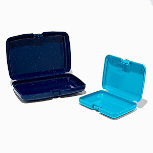 Claire's Exclusive - Caboodles Makeup Small Case, Duo Travel Cosmetic Purse or Bag Organizer, 2 Hard Cases - (Case 1-6x4x1) (Case 2-4x3x1) 2-Pack Bright Blue and Glitter Navy Blue