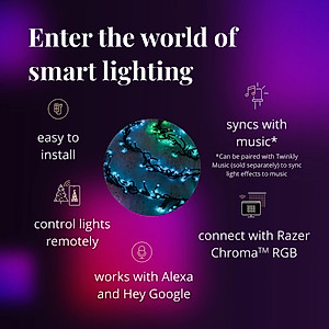 Twinkly Cluster 19.7ft RGB, Dense Strip of 400 LED Lights, in- and Outdoor Smart Multicolor LED Lights, Compatible Alexa and Google Home, Gaming Lights, IP44, App Mapping, Green Wire