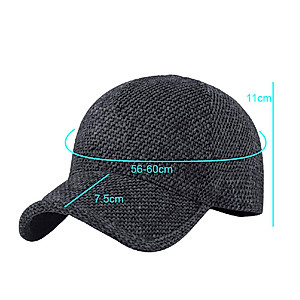 Winter Warm Outdoor Baseball Caps, Thermal Woolen Fabric Ball Hats, Adjustable Peaked Caps with Earmuffs, Outdoor Sport (Black)