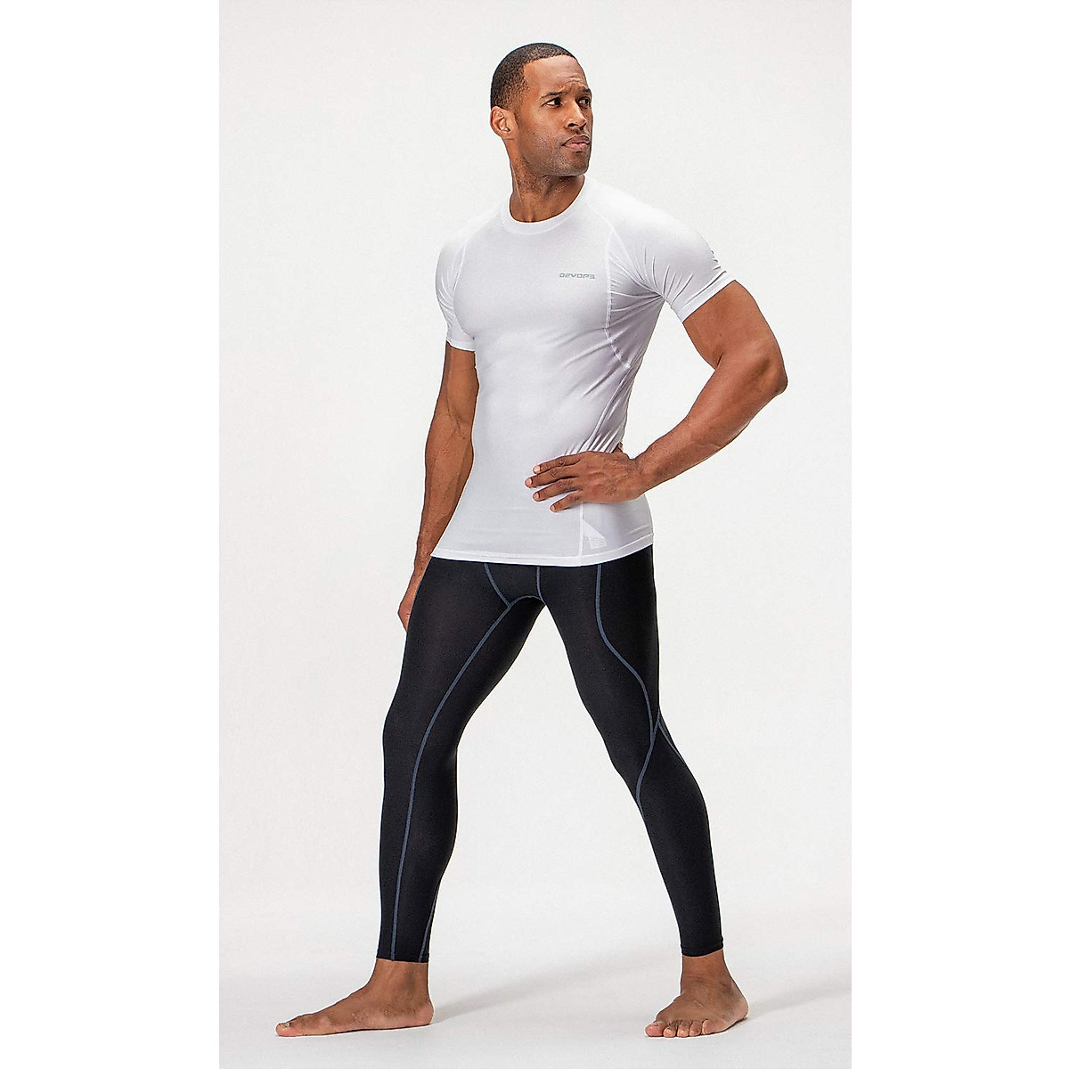 DEVOPS 3 Pack Men's Cool Dry Short Sleeve Compression Shirts, Sports Baselayer T-Shirts Tops, Athletic Workout Shirt (Large, White/White/White)