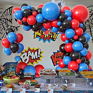 Blue Red Black Balloon Arch Garland Kit, Blue Red Black Latex Balloon Spider Theme Balloon Arch for Boys Kids Super Spider Hero Birthday Party Baby Shower Decoration Spider Theme Party Supplies