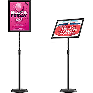 KOOV Poster Sign Stand 8.5 x 11 Inches Floor Standing Sign Holders, Adjustable Pedestal Poster Stand with Heavy Duty Round Base Both Vertical and Horizontal Sign Displayed, Black