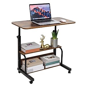 Dekhaoxe Adjustable Table Student Computer Desk Portable Home Office Furniture Small Spaces Sofa Bedroom Bedside Learn Play Game on Wheels Movable with Storage Size 31.5 * 15.7 in Oak D