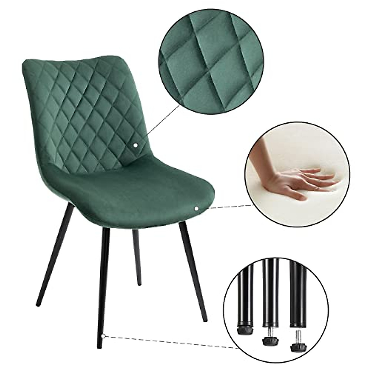 ANOUR Modern Dining Chairs, Velvet Kitchen Chair, Living Room Chairs, Set of 2, Upholstered Side Chair with Metal Legs for Dining Room Kitchen Bedroom Vanity