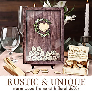 Wedding Guest Book Alternative with Rustic Wooden Rollerball Pen and Stand , Rustic wedding Decoration 80 Hearts Green Wreath , Wedding Guest book , Guest book , guest book wedding reception ,