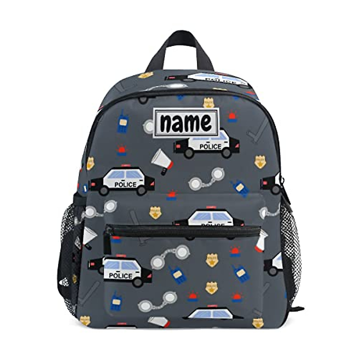Glaphy Custom Kid's Name Backpack, Police Car Pattern Toddler Backpack for Daycare Travel, Personalized Name Preschool Bookbags for Boys Girls
