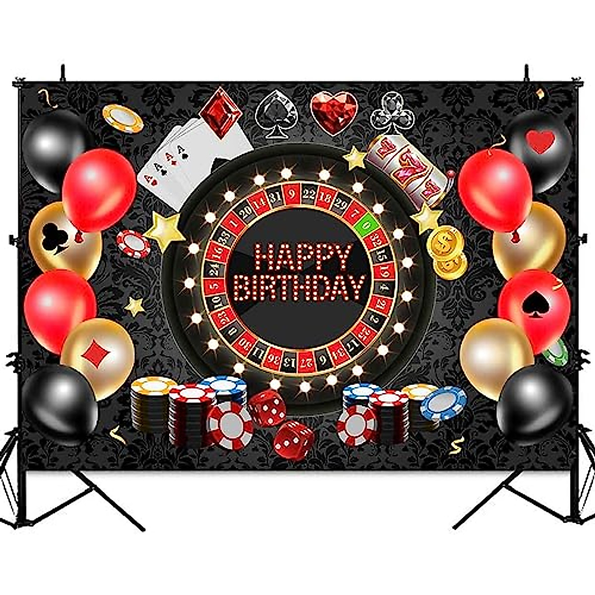 Sensfun Casino Birthday Backdrop Poker Las Vegas Birthday Party Background Roulette Chips Casino Night Theme Birthday Decorations Backdrops Cake Table Banner Photo Booth Props Vinyl 7x5ft