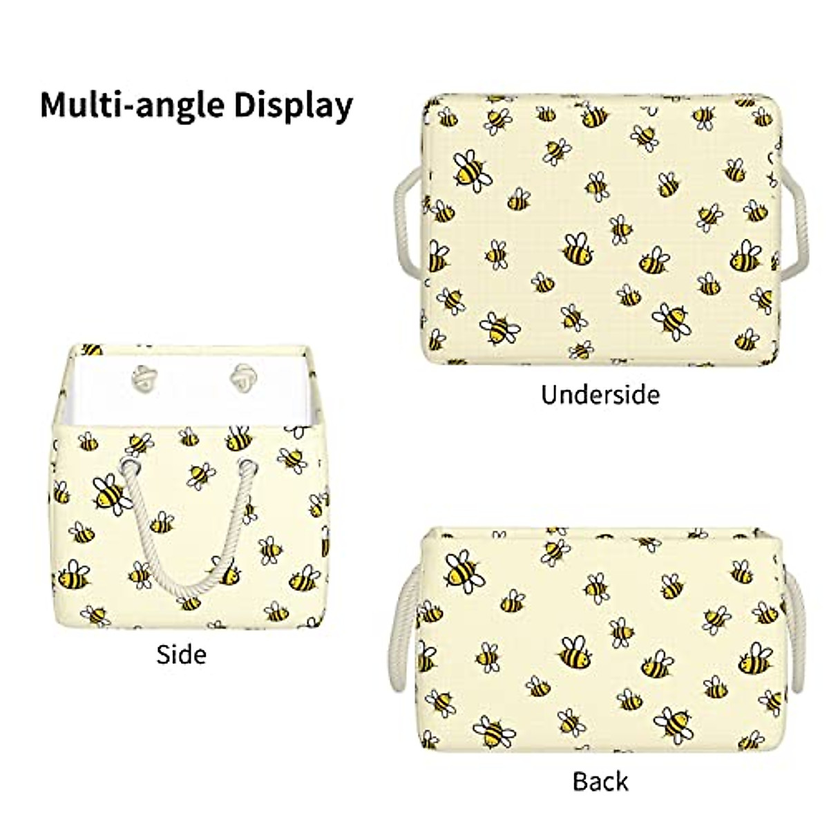 Nozidse Honey Bee Rectangular Storage Baskets for Organizing Shelves Collapsible with Handles for Shelf Closet Bathroom Cute Large Fabric Storage Bin