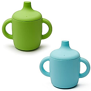 Silikong 8 Oz Silicone No Spill Sippy Cups For Toddlers and Babies | Dishwasher and Microwave Safe | 2 Pack (Green/Blue)