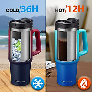 DIGJUPER 30 OZ Tumbler with Handle - Leak-Proof Coffee Mug Insulated Tumbler with Flip & Straw Lid, Carrier Bag, Stainless Steel Water Bottle Fits Cup Holder, Water Cup Travel Tumbler