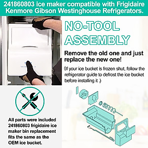 Upgraded 241860803 Refrigerator Ice Bucket Assembly Compatible with Frigidaire Ice Maker Replacement Ice Bin Container Parts AP4300918 LFSS2612TF0 LFSS2612TE0 FFSS2615TS0 FFHS2611PFEA Ice Maker